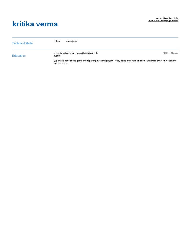 Kritika Verma: B.Tech CS Skills & Projects | PDF