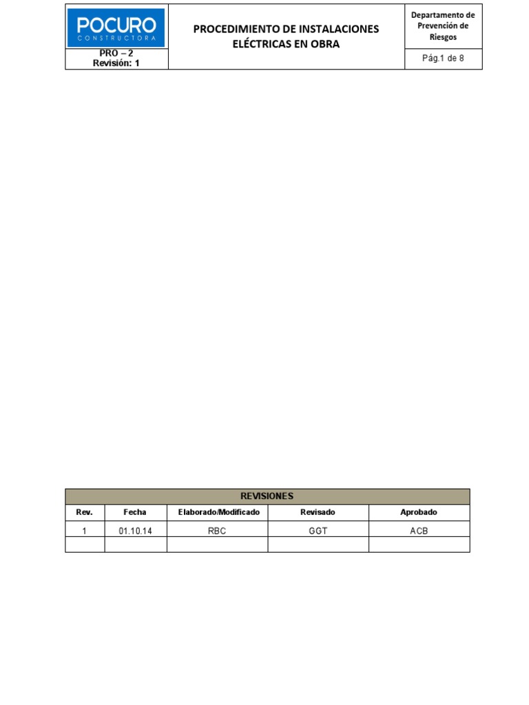 Procedimiento de Instalaciones Eléctricas en Obra Rev | PDF | Enchufes y tomas de corriente ...