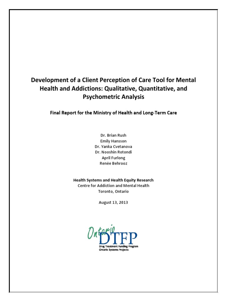 Development of A Client Perception of Care Tool For Mental Health and ...