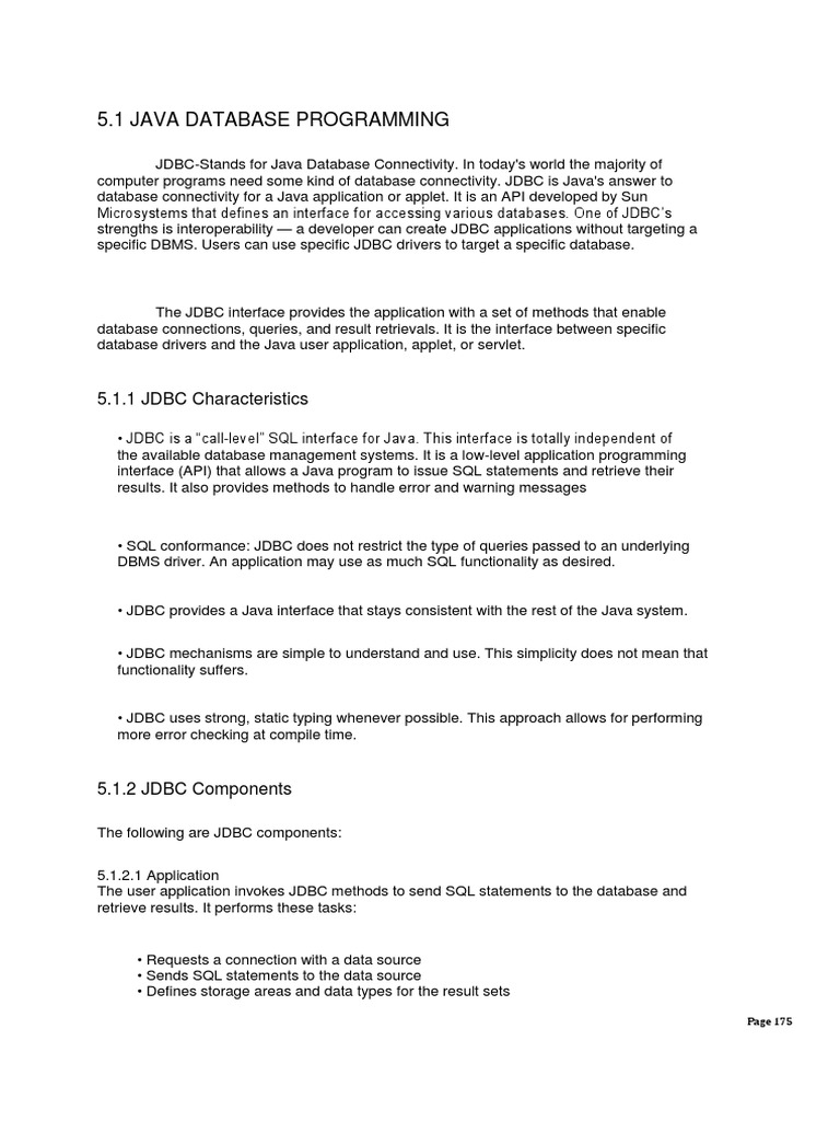5.1 Java Database Programming: 5.1.1 JDBC Characteristics | PDF | Html ...