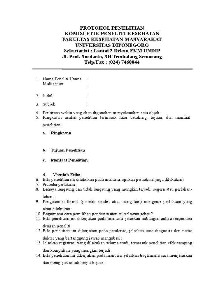 Form Protokol Penelitian | PDF