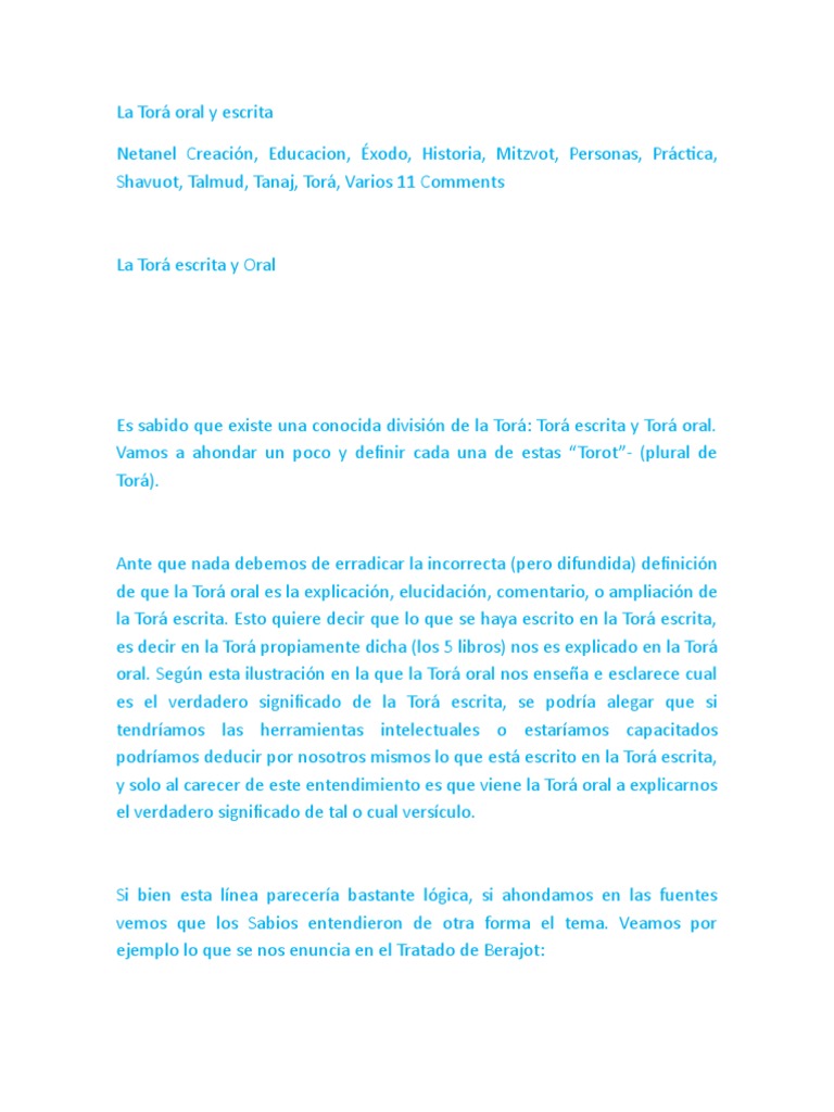 La Torá Oral y Escrita | Descargar gratis PDF | Tora | Moisés