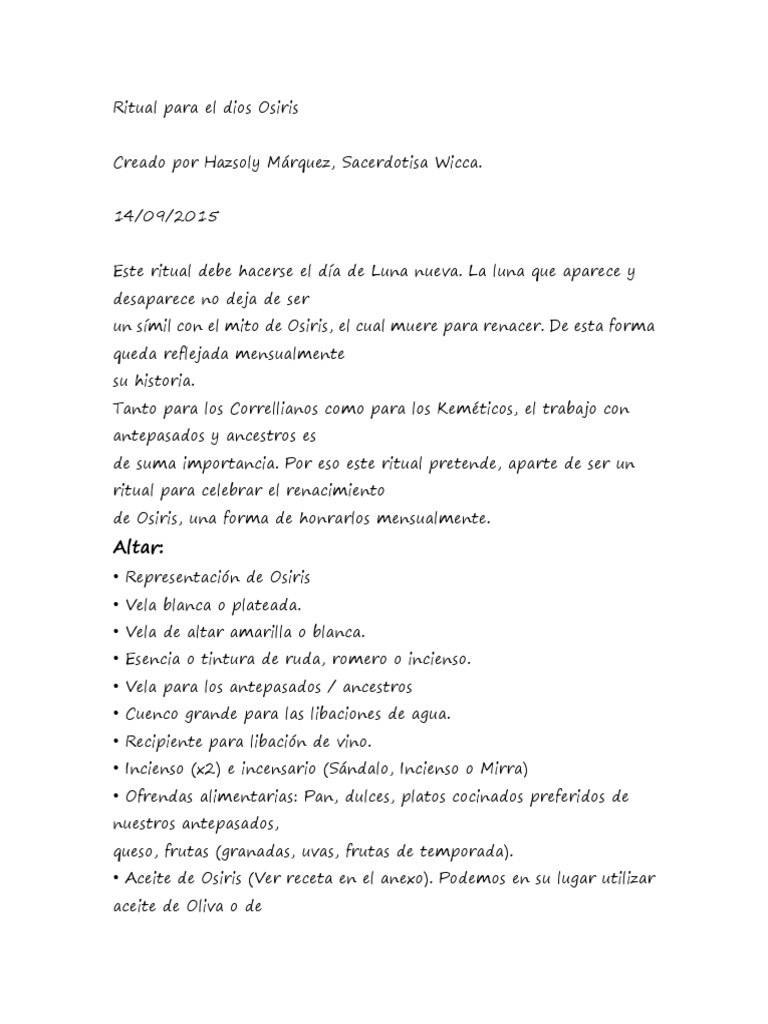Ritual para El Dios Osiris | PDF | Osiris | Rituales