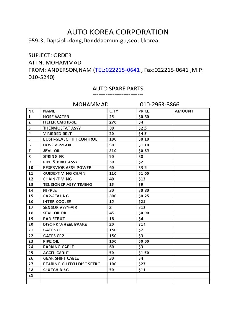 Parts Invoice | PDF
