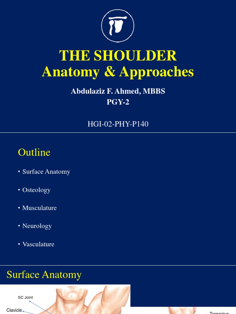The Shoulder Anatomy & Approaches: Abdulaziz F. Ahmed, MBBS PGY-2 | PDF | Shoulder | Human Anatomy