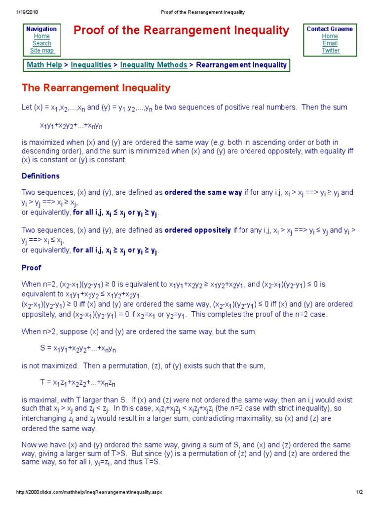Proof of The Rearrangement Inequality | PDF | Elementary Mathematics | Algebra
