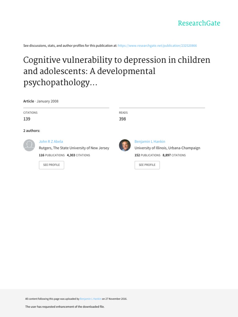 Abela (2008) - Cognitive Vulnerability To Depression in Children and ...
