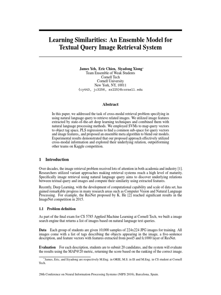 Learning Similarities: An Ensemble Model For Textual Query Image Retrieval System | PDF ...