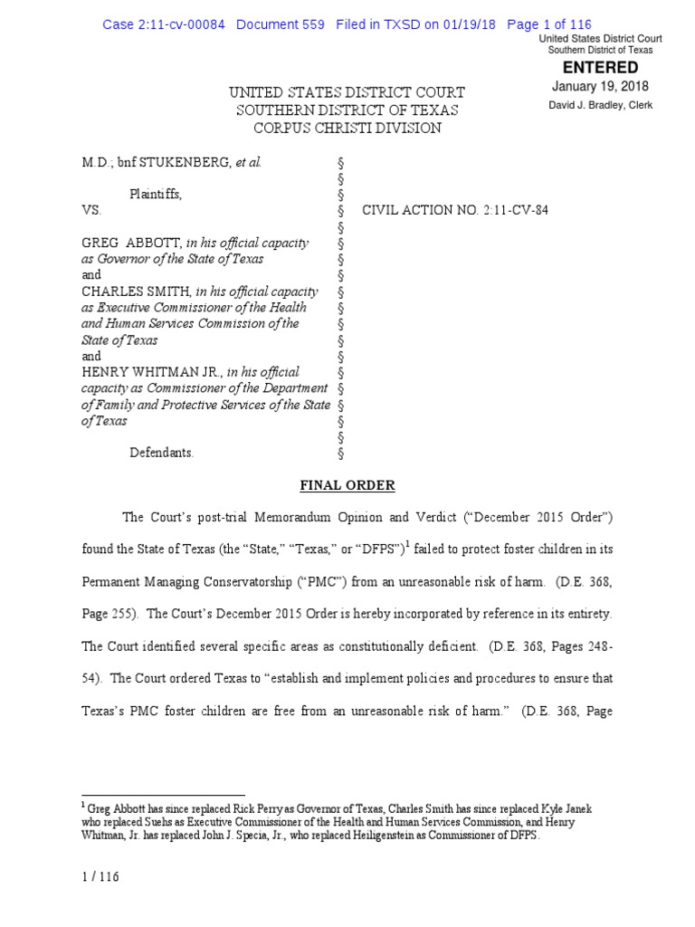 Judge Janis Graham Jack's Final Order in Texas Foster Care Lawsuit ...