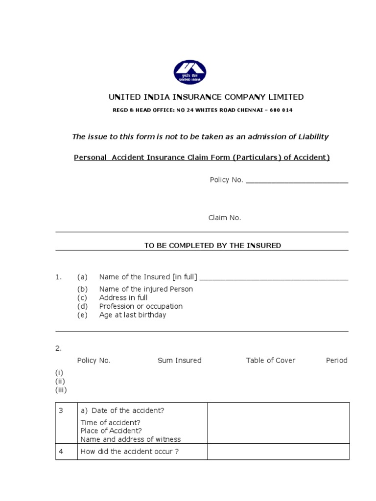 Personal Accident Claim Form | PDF | Traffic Collision | Insurance