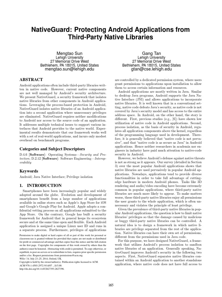Nativeguard: Protecting Android Applications From Third-Party Native ...