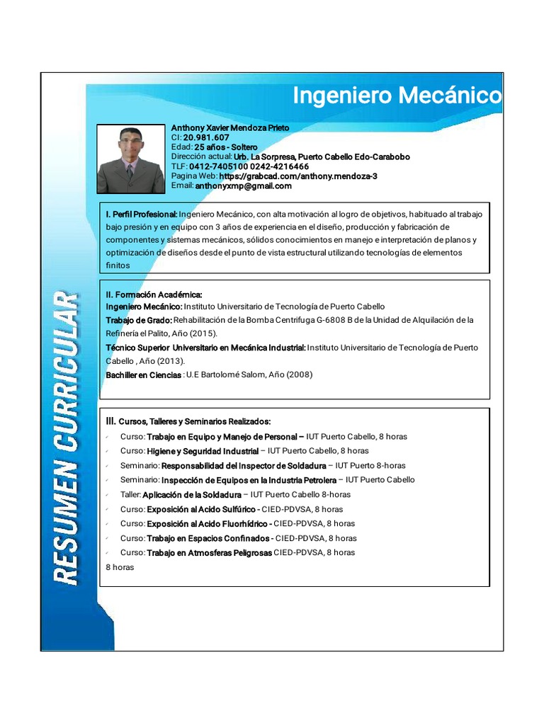 Curriculum Anthony | PDF | Ingeniería | Ingeniería mecánica