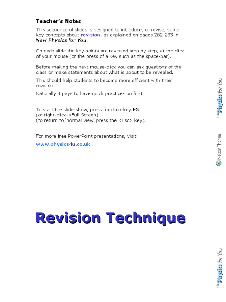Revision Techniques for Teachers | PDF | Cognition | Learning