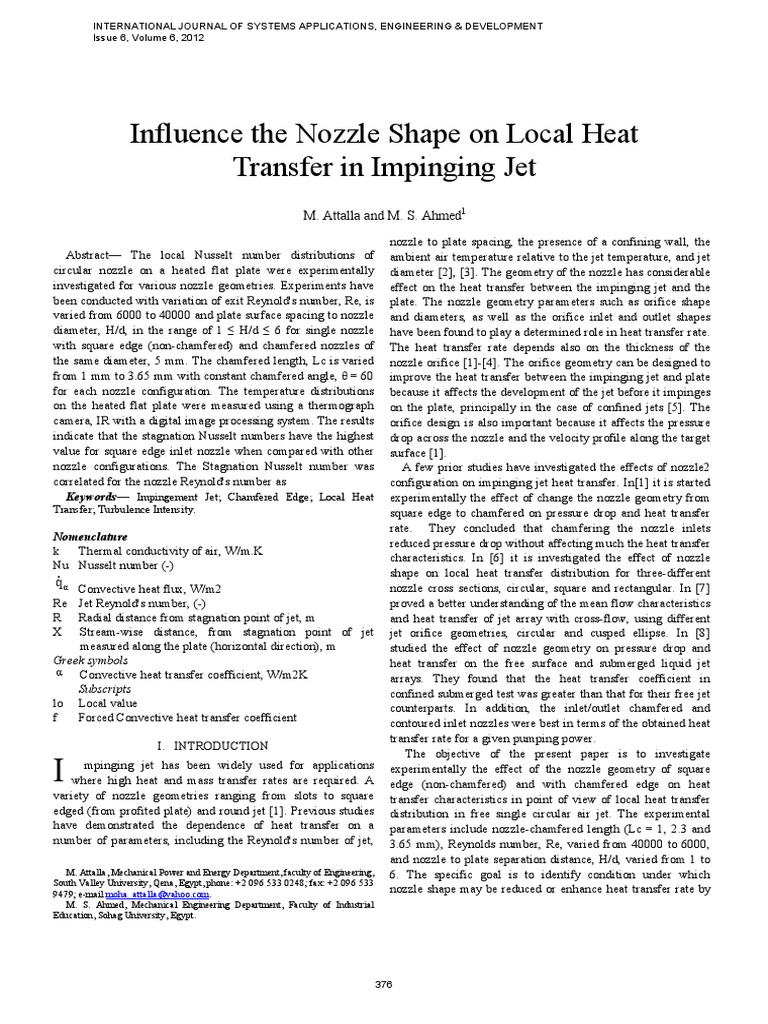Influence The Nozzle Shape On Local Heat Transfer in Impinging Jet ...