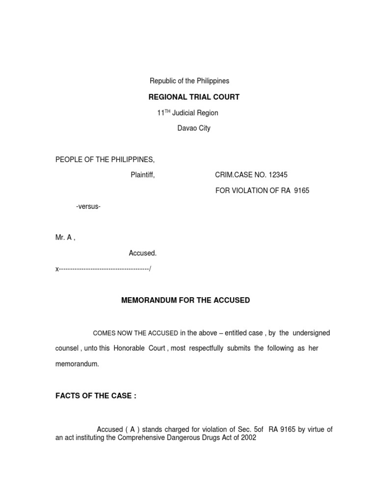 MEMORANDUM Republic of The Philippines Made by Sol For Legal Forms ...