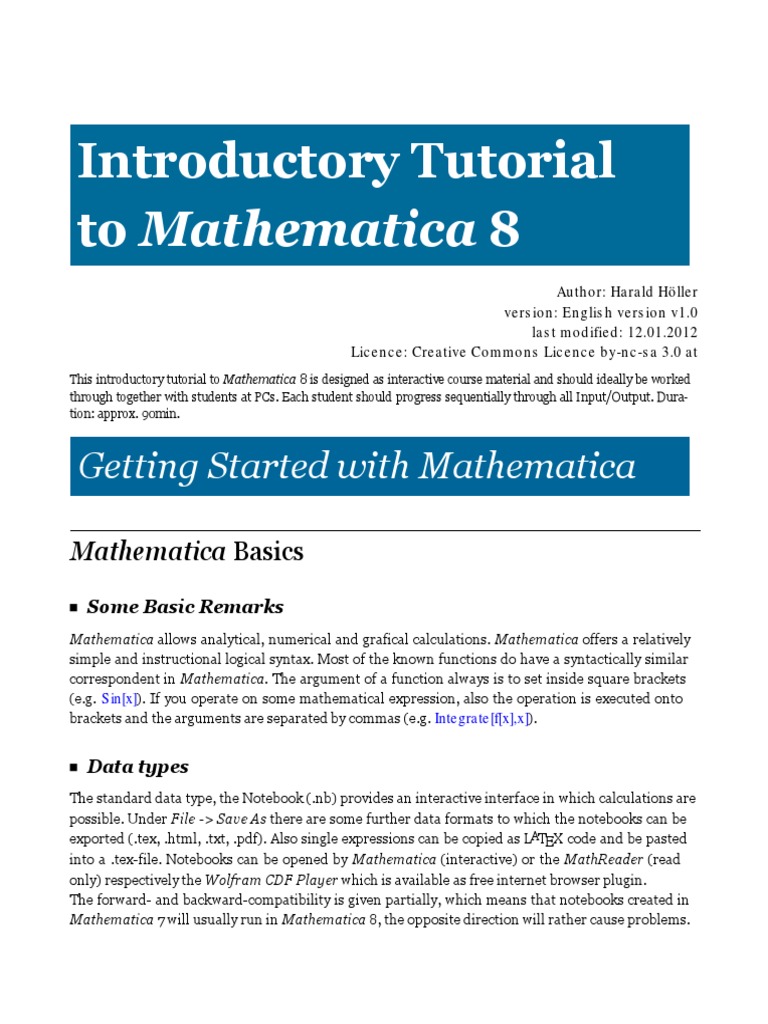 Introductory Tutorial To Mathematica 8: Getting Started With Mathematica | PDF | Eigenvalues And ...