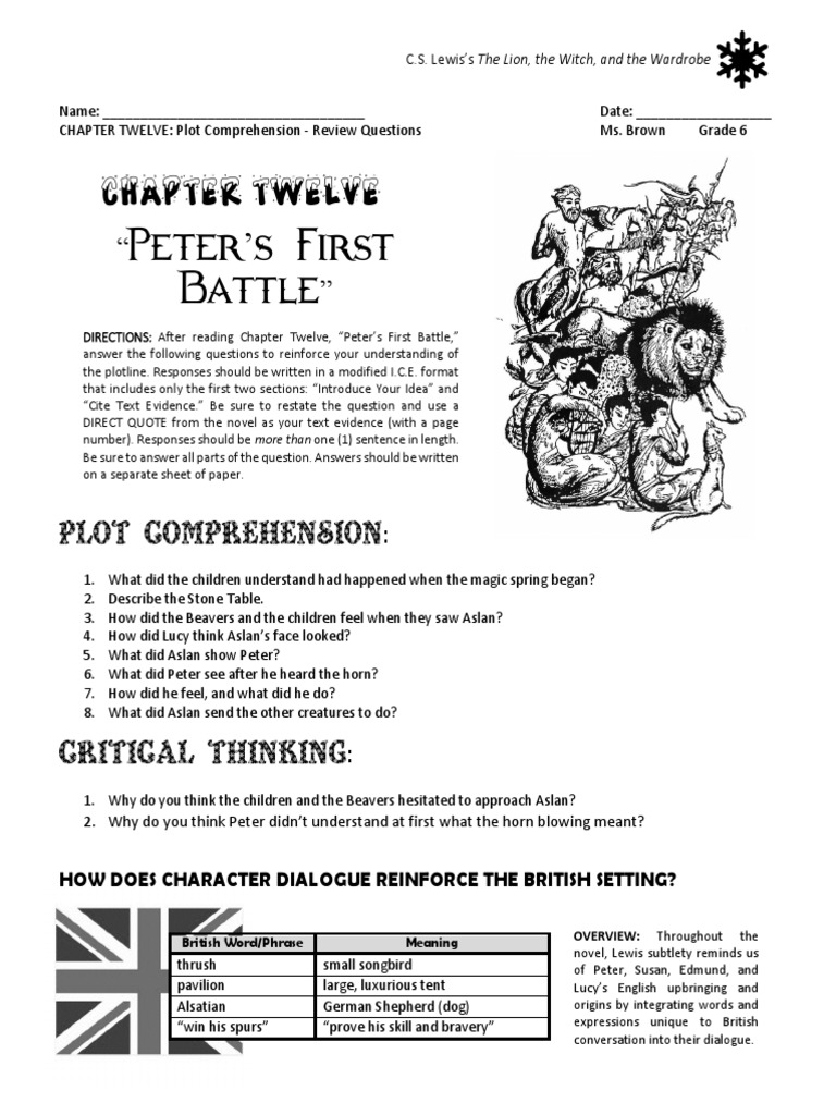 The Lion The Witch and The Wardrobe - Chapter 12 - Review Questions ...