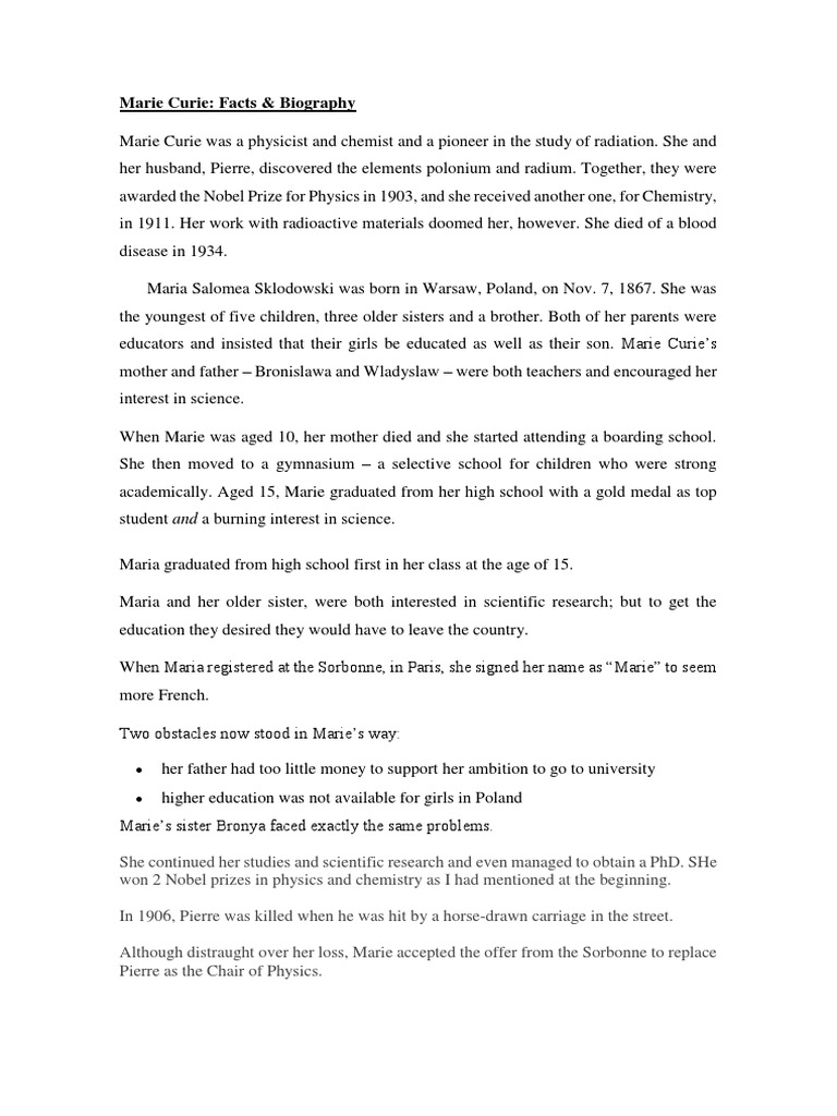 Marie Curie: Facts & Biography | PDF | Marie Curie | Science