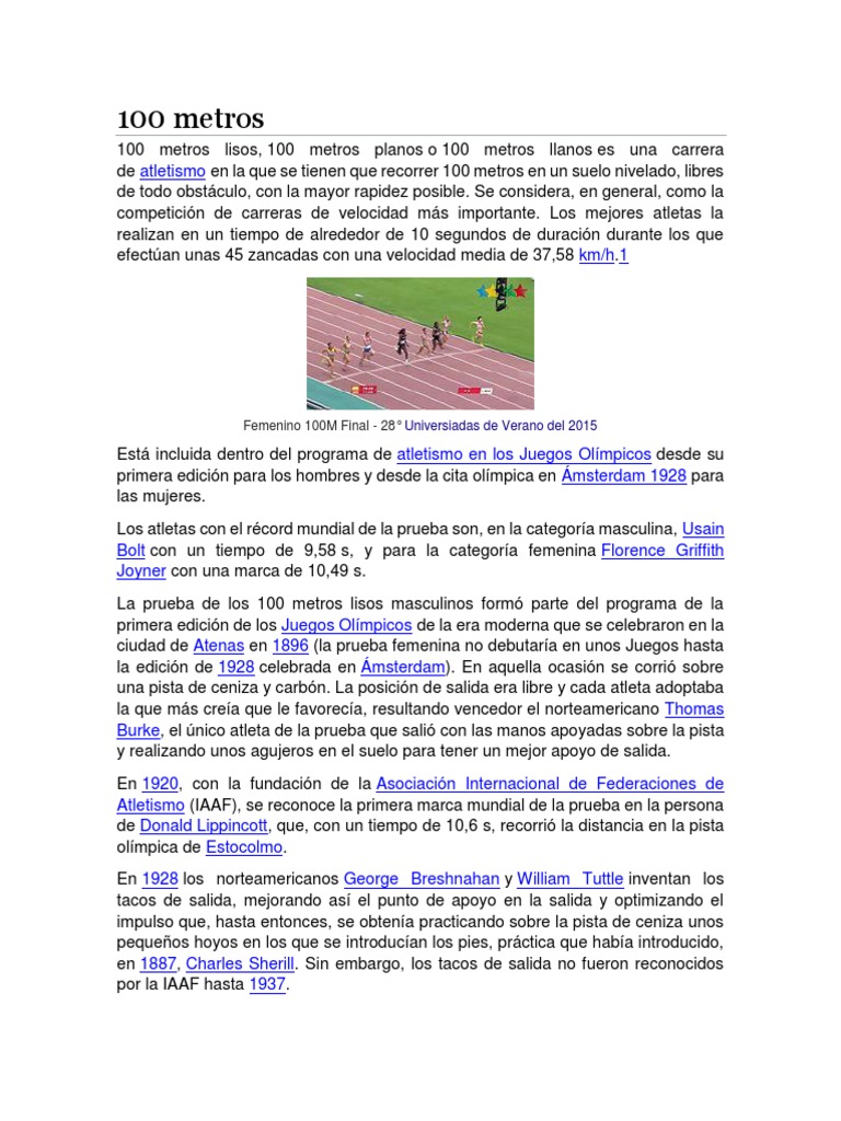 100 y 200 Metros: Pruebas de Velocidad | PDF | Deportes individuales ...