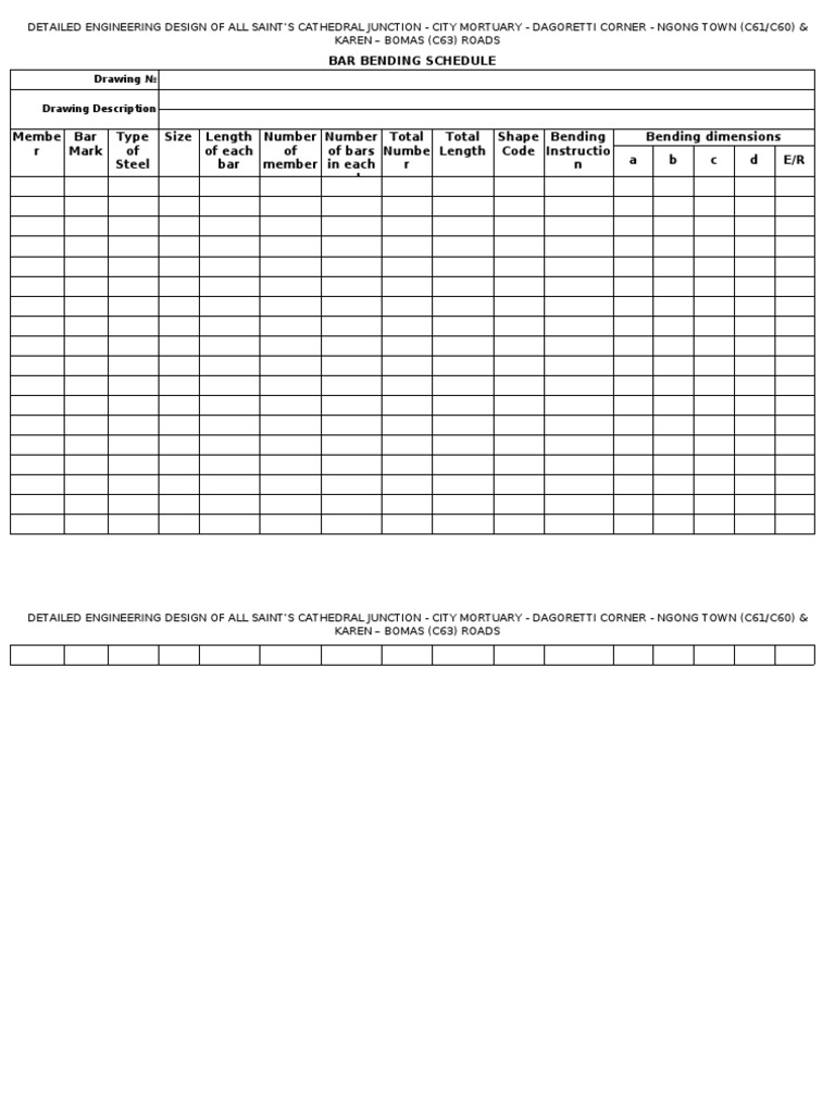 Bar Bending Schedule Template | PDF