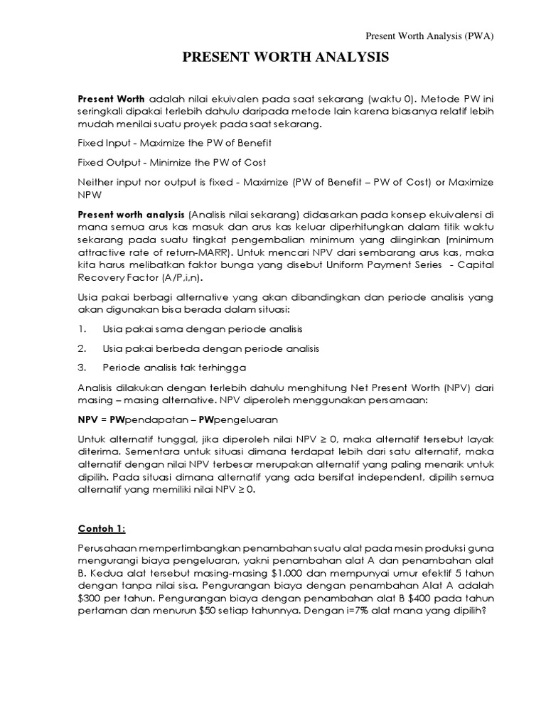 Present Worth Analysis (Pwa) | PDF