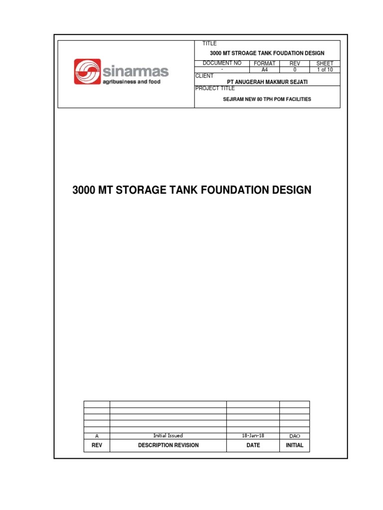 Design of Foundations for a 3,000 MT Crude Palm Oil Storage Tank | PDF