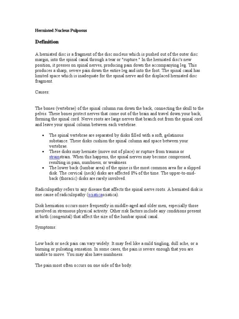 Herniated Nucleus Pulposus | PDF | Vertebral Column | Skeletal System