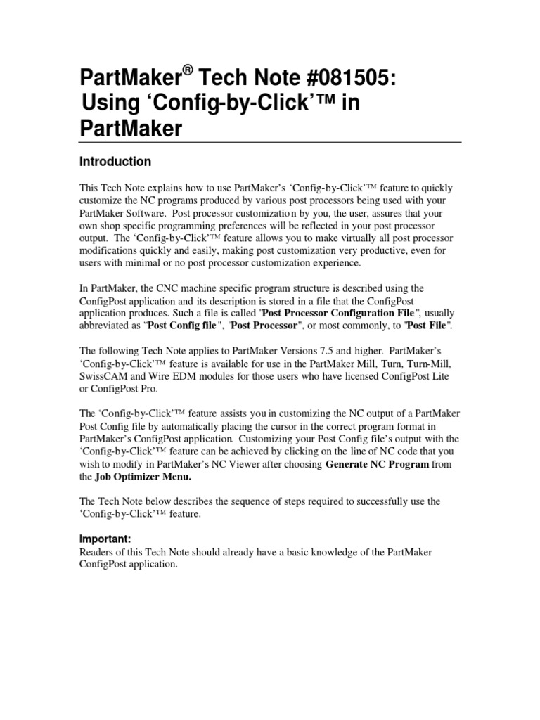 Partmaker Tech Note #081505: Using Config-By-Click'™ in Partmaker | PDF | Numerical Control ...