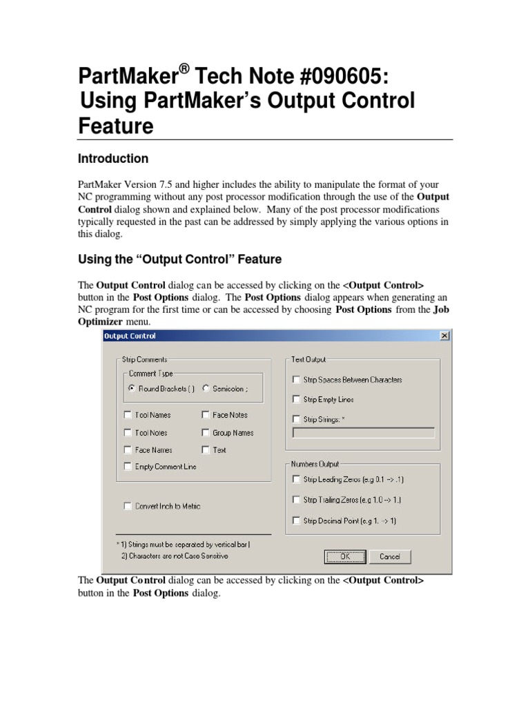 Partmaker Tech Note #090605: Using Partmaker'S Output Control Feature | PDF | Input/Output ...