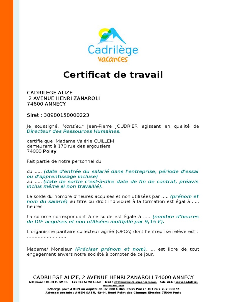 Certificat De Bon Travail Sandrine Lobe Commerciale Axis Afrique