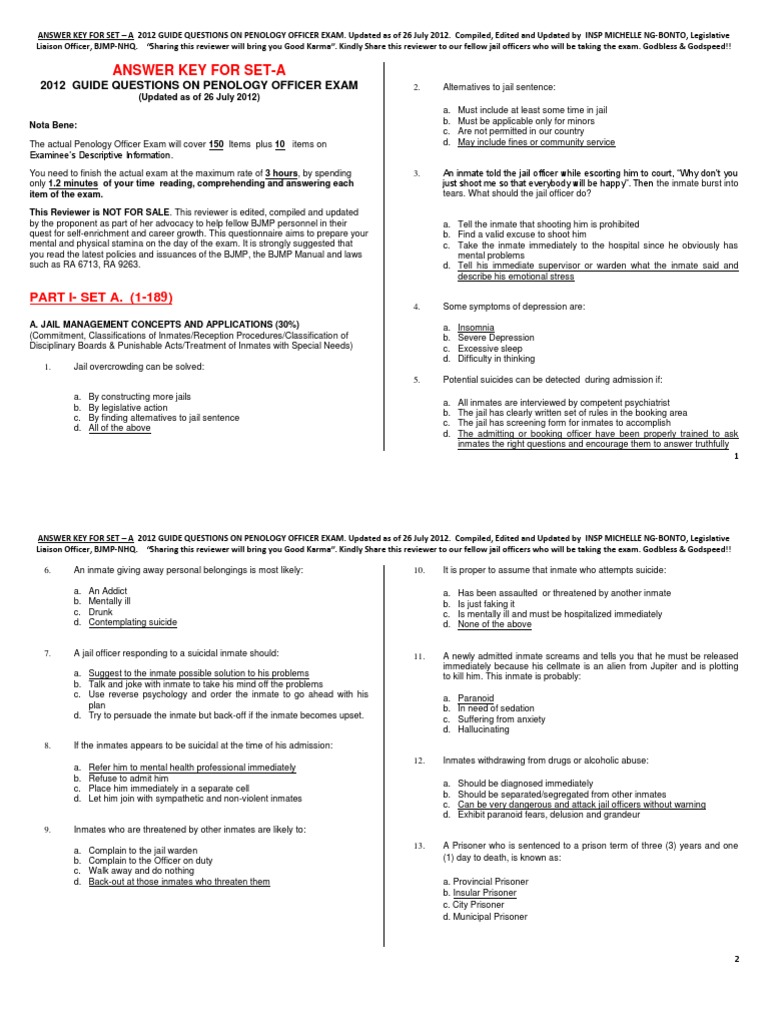 Penology Officer Exam Reviewer 2012 | PDF | Prison | Substance Abuse