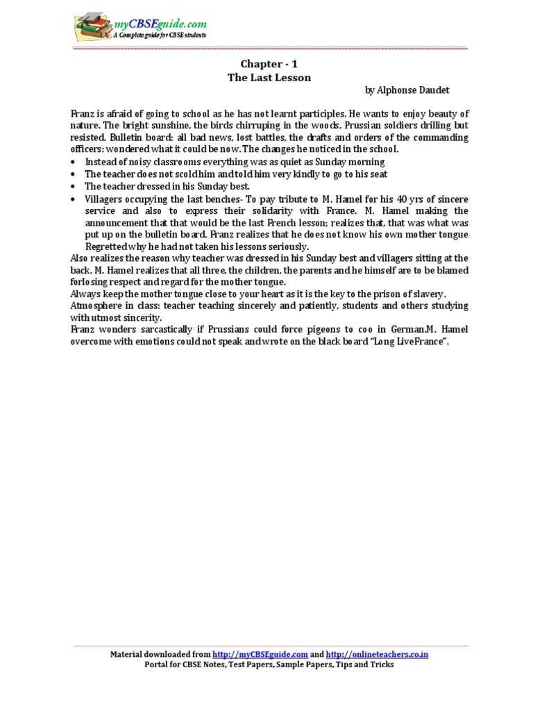 12 English CH 01 The Last Lesson | PDF