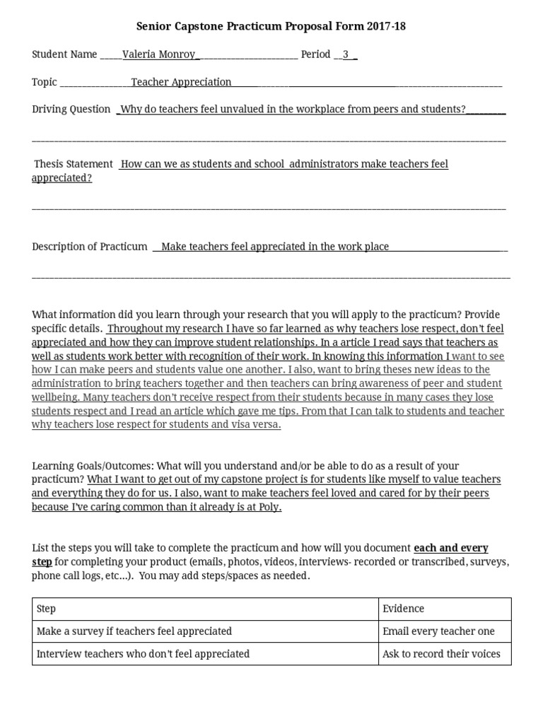 Senior Capstone Practicum Proposal Form 2017-18 | PDF | Thesis ...