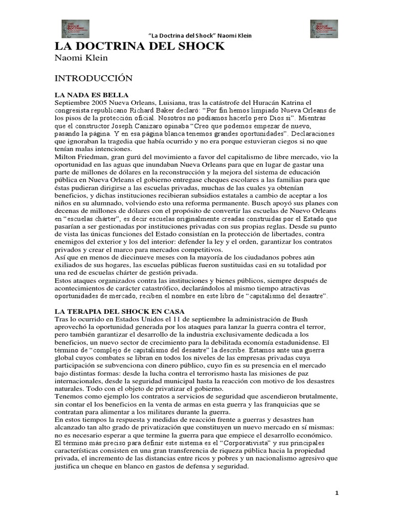 La Doctrina del Shock: cómo se utilizan las crisis para imponer ...