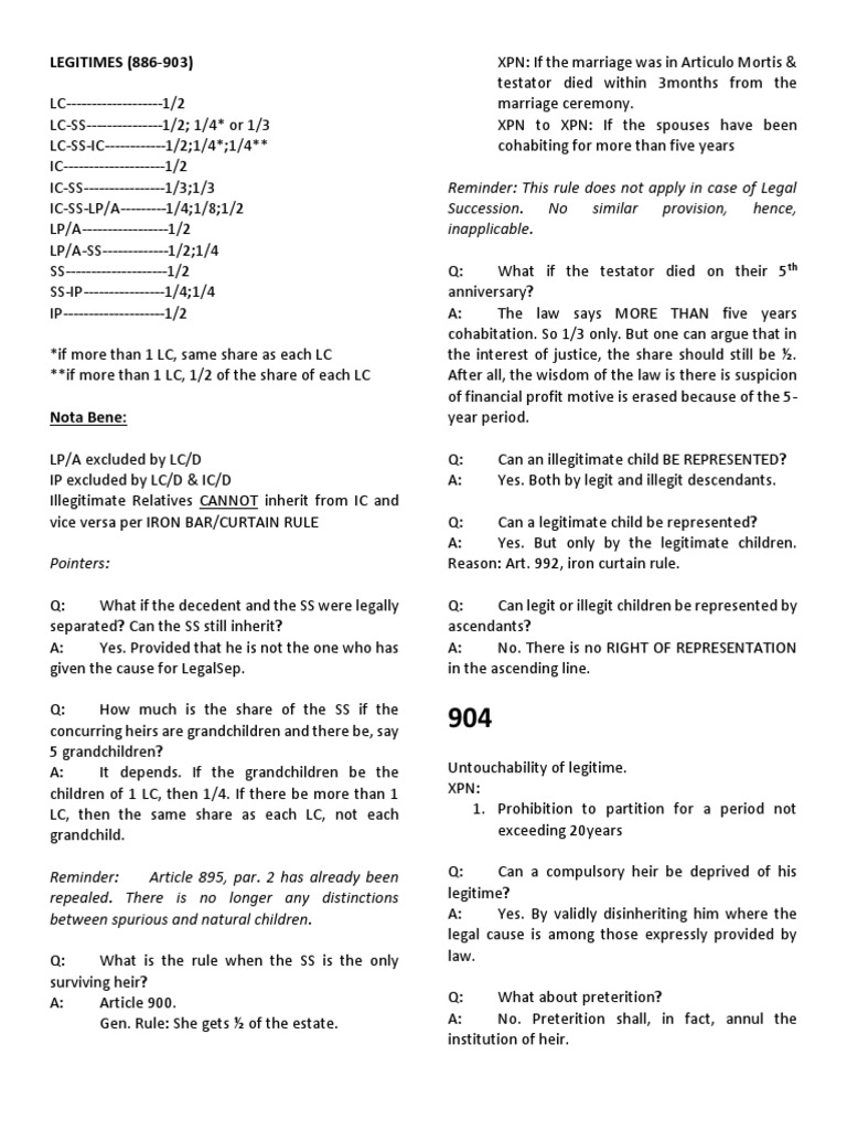 Determining Legitimes: Calculating the Shares of Compulsory Heirs ...