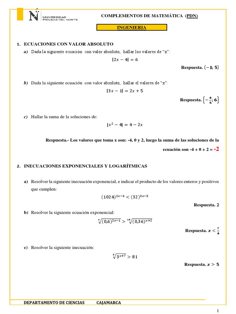 Balotario Complementos de Matematica PDN | PDF | Aritmética | Ecuaciones