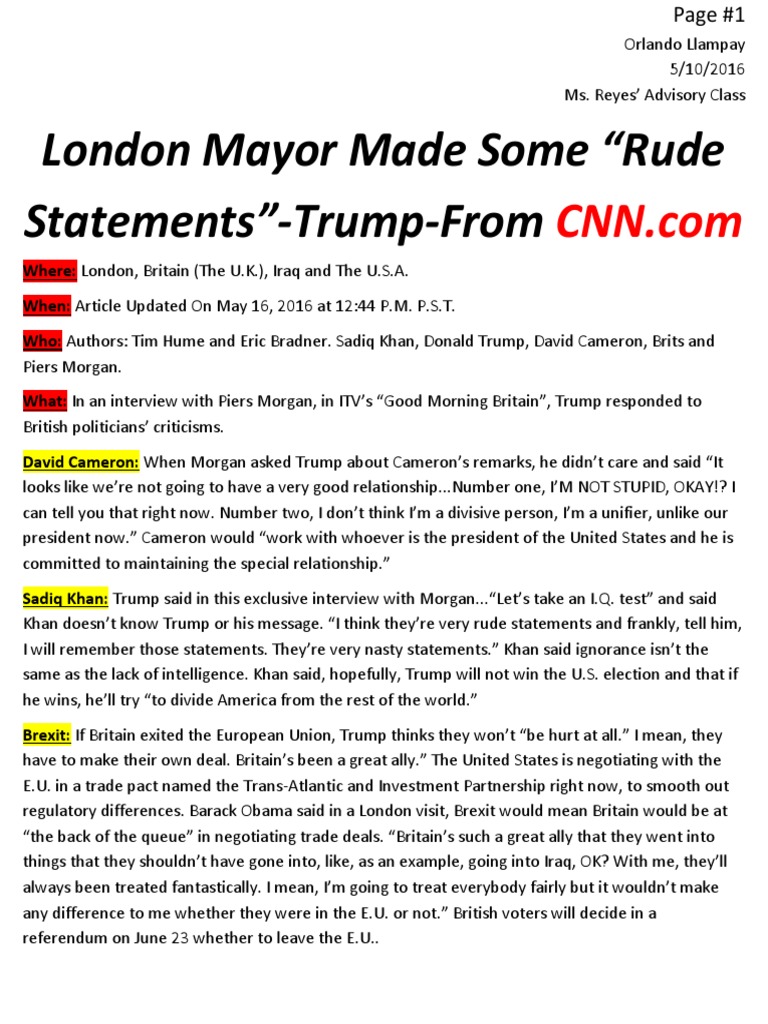 May 17 2016 News Report-Trump London Mayor Made Rude Statements | PDF ...