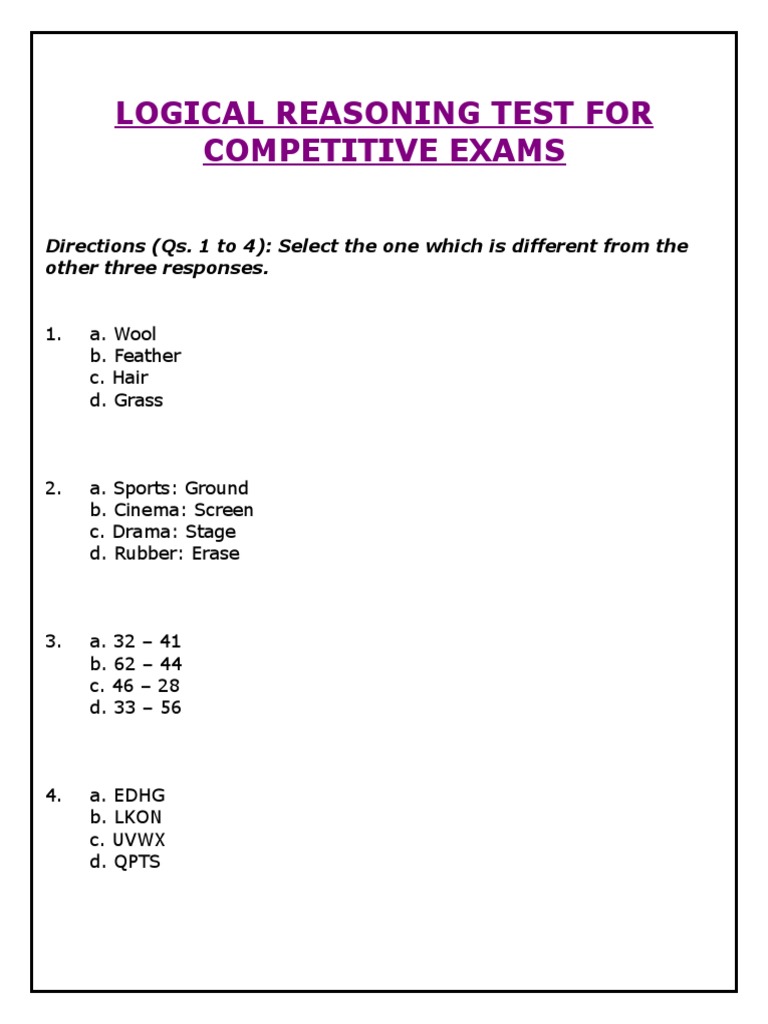 Logical Reasoning Test For Competitive Exams | PDF | Teaching Mathematics