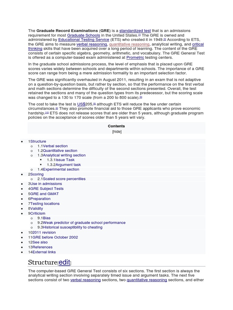 GRE Guide: Key Details on the Graduate Record Examinations | PDF ...