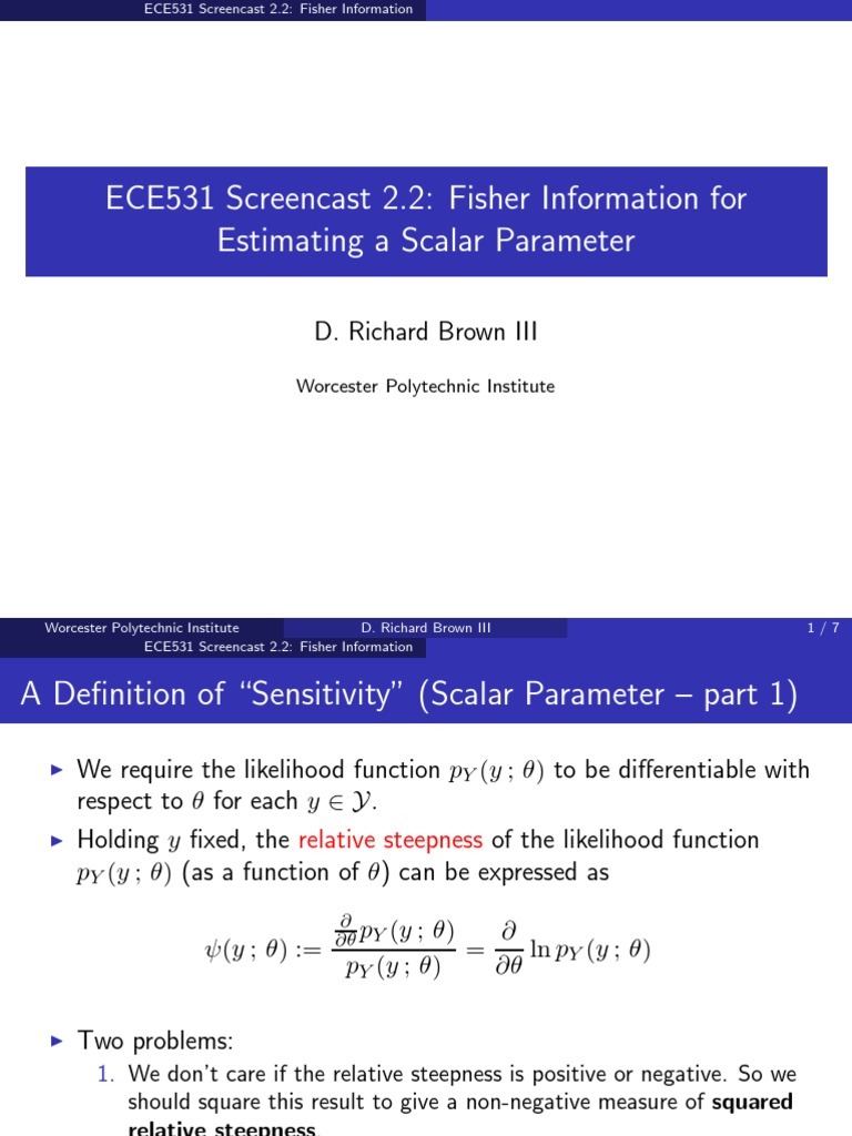 ECE531 Screencast 2.2: Fisher Information For Estimating A Scalar Parameter | PDF | Estimation ...