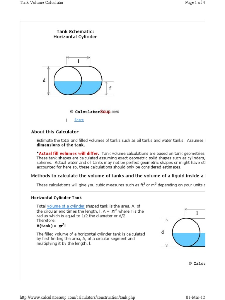 Tank Schematic: Horizontal Cylinder: Dimensions of The Tank | PDF ...