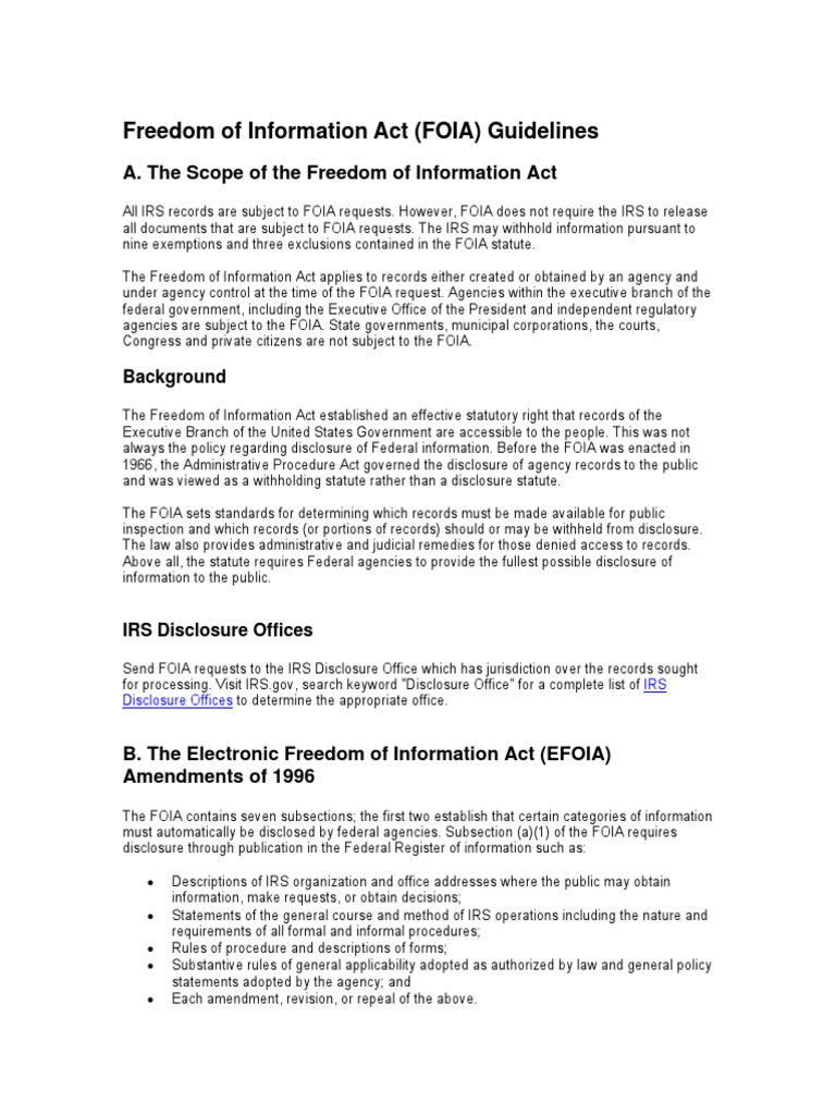 IRS FOIA Guidelines: Records Requests and Exemptions | PDF | Freedom Of ...