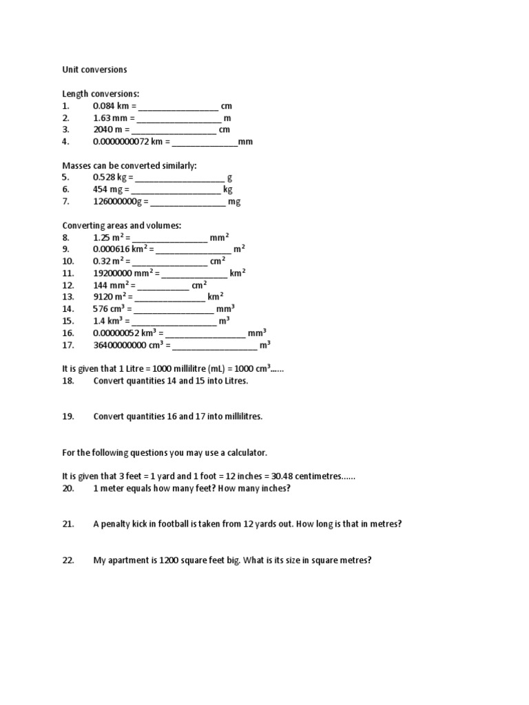 GCSE Physics Unit Conversions Worksheet | PDF | Litre | Density
