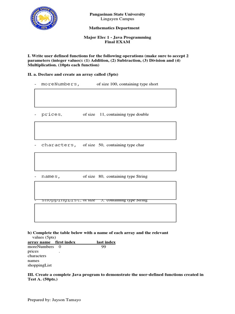 Major Elec 1 - Final Exam | PDF | Array Data Type | Subroutine