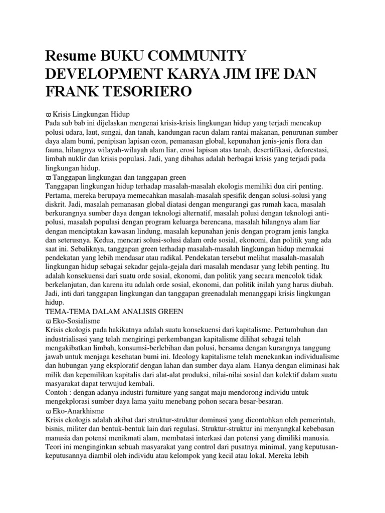 Resume Buku Community Development Karya Jim Ife Dan Frank Tesoriero | PDF