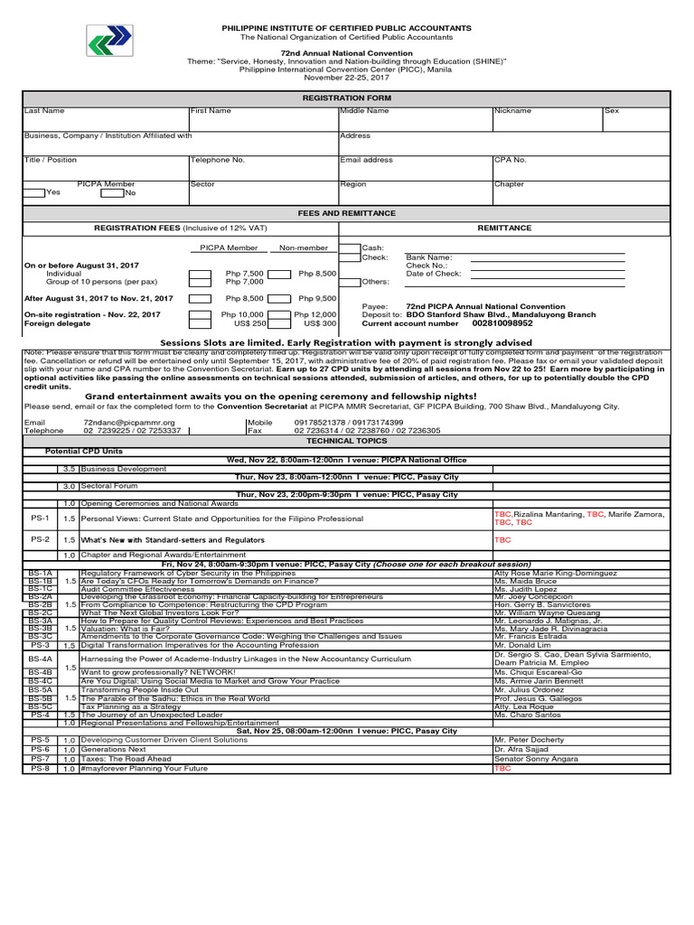 72nd PICPA ANC Registration Form Flyer W Topics Updated8117 | PDF ...