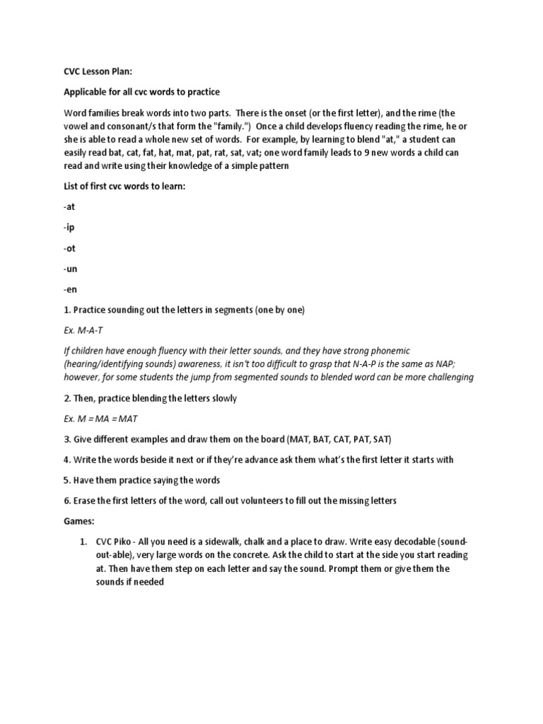 CVC Lesson Plan 2 | PDF | Syllable | Languages