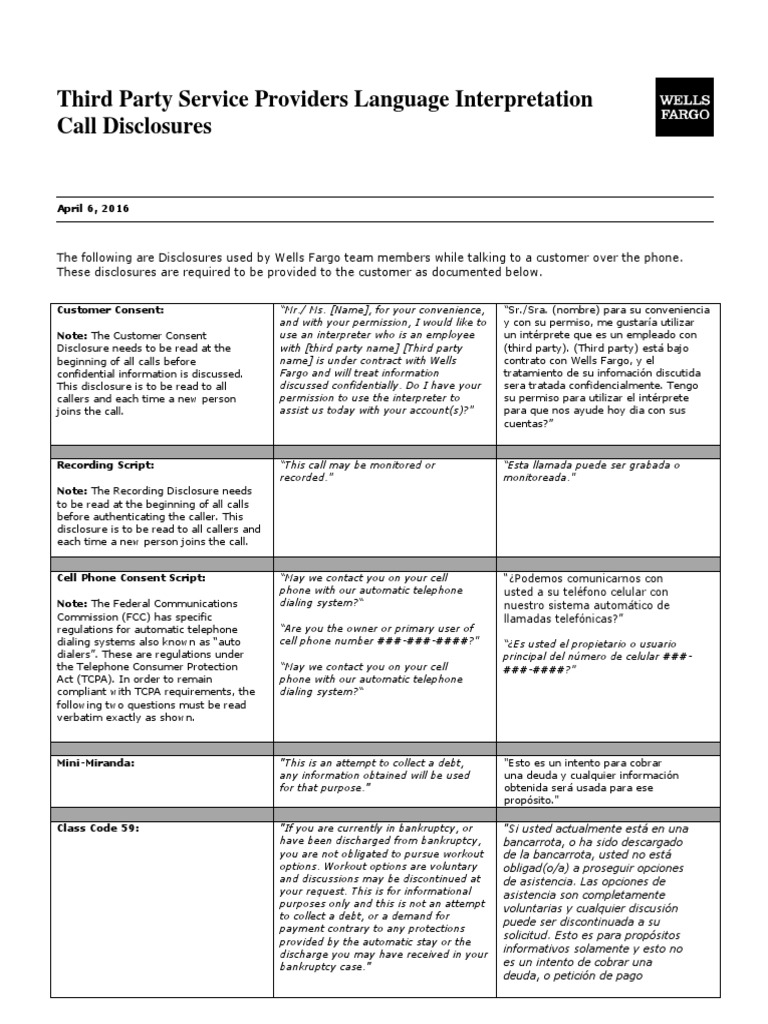 Third Party Language Interpretation Call Disclosures | PDF | Bankruptcy ...