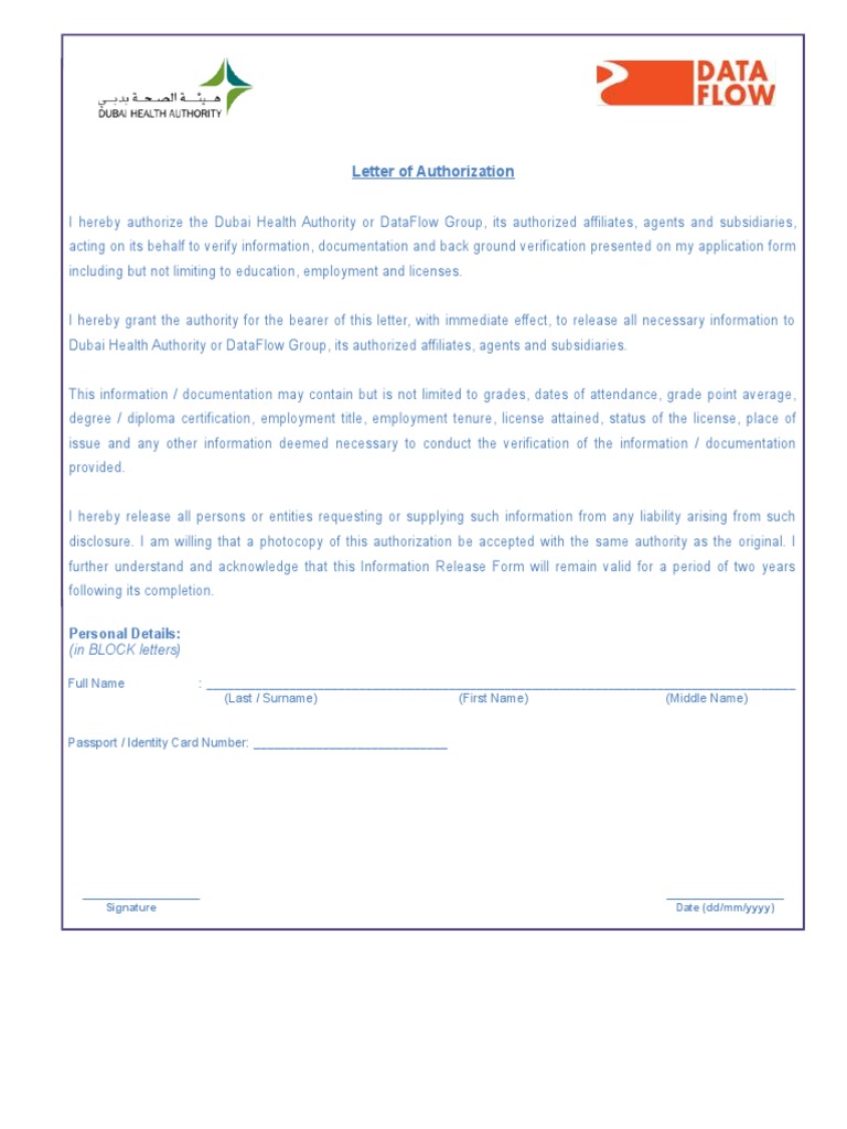 Letter of Authorization: Personal Details | PDF