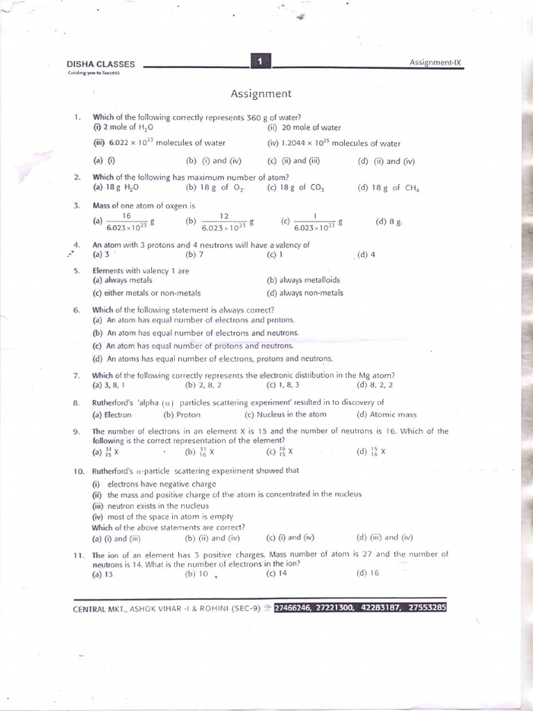 Disha Assignment - CLASS 9 CBSE CHEMISTRY | PDF